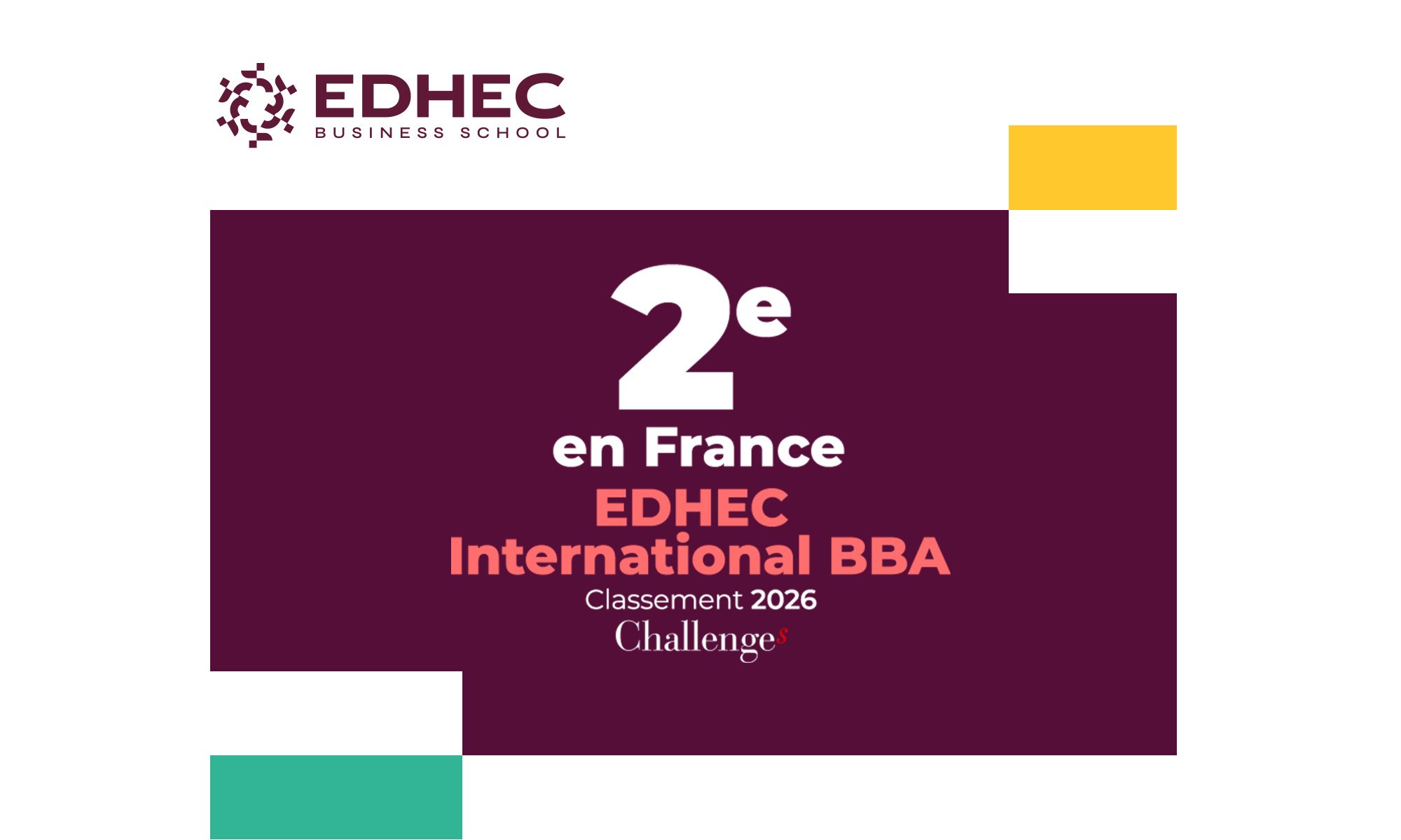 L'EDHEC International BBA confirme son excellence avec une 2e place au classement Challenges ...